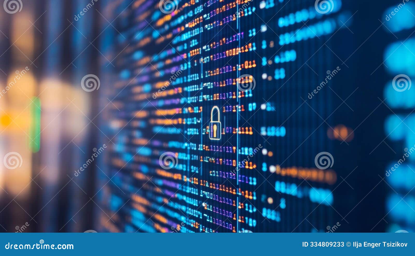 Cybersecurity Lock on Code Display, Digital Security, Data Protection, Encryption, Network ...