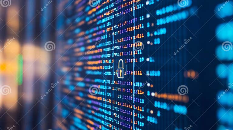 Cybersecurity Lock on Code Display, Digital Security, Data Protection, Encryption, Network ...