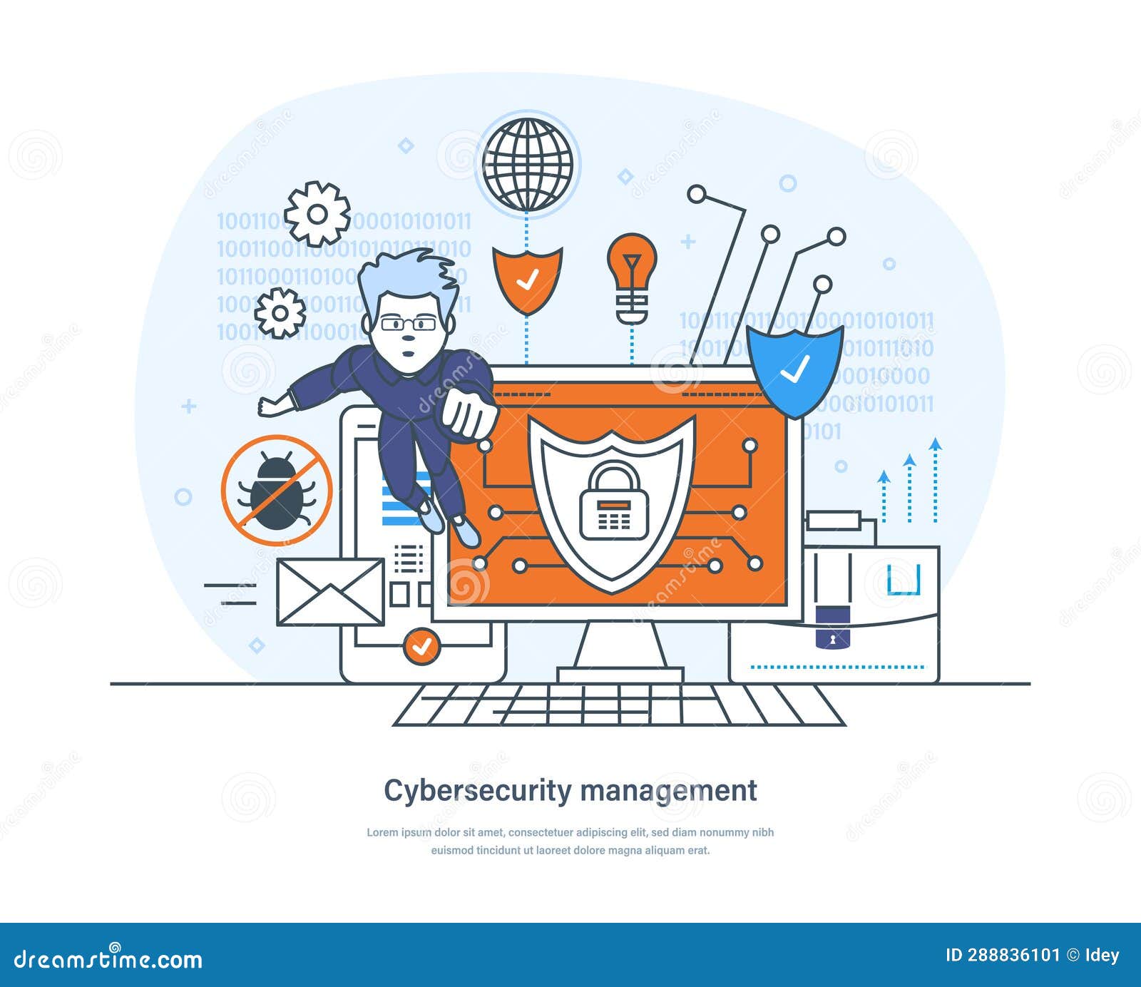 Cybersecurity Management, Antivirus Software Development, Data Protection Concept Stock Vector ...