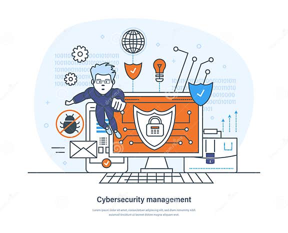 Cybersecurity Management, Antivirus Software Development, Data Protection Concept Stock Vector ...