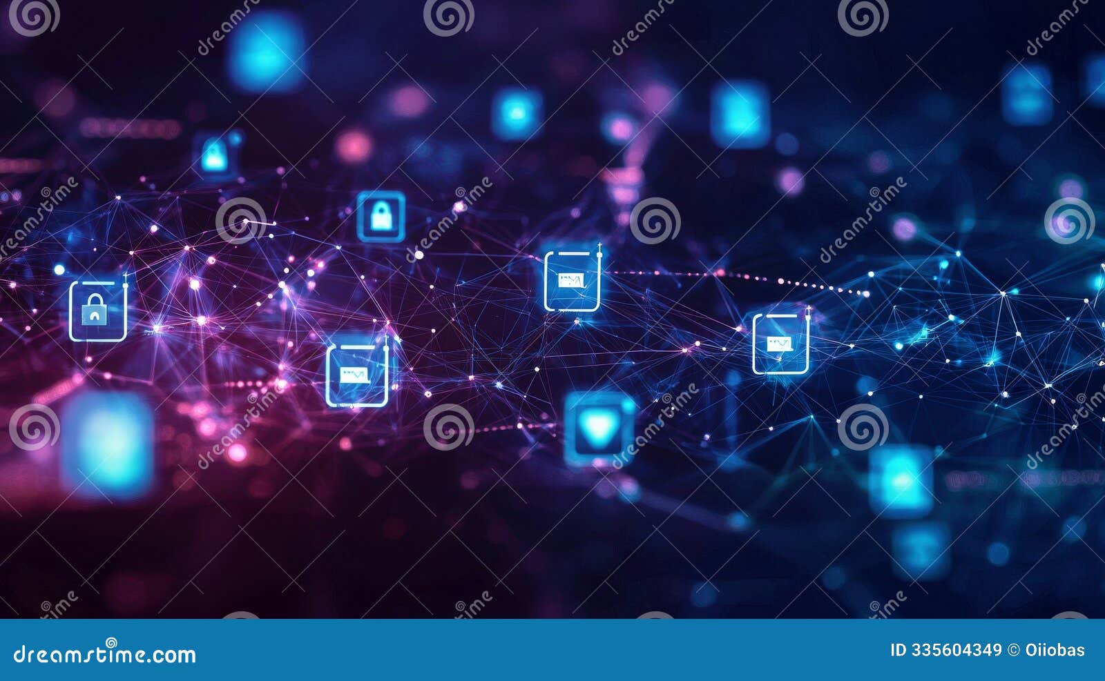 Cybersecurity Network Abstract Blue and Pink Glowing Network of Data ...