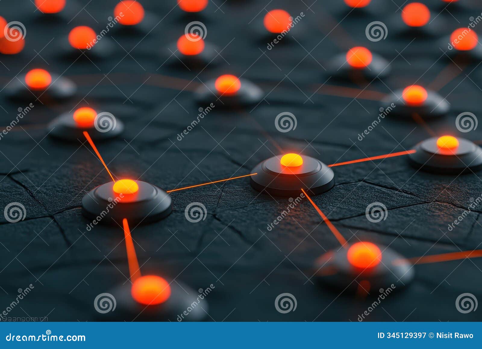 Cybersecurity Network Visualization with Warning Symbols and Red ...