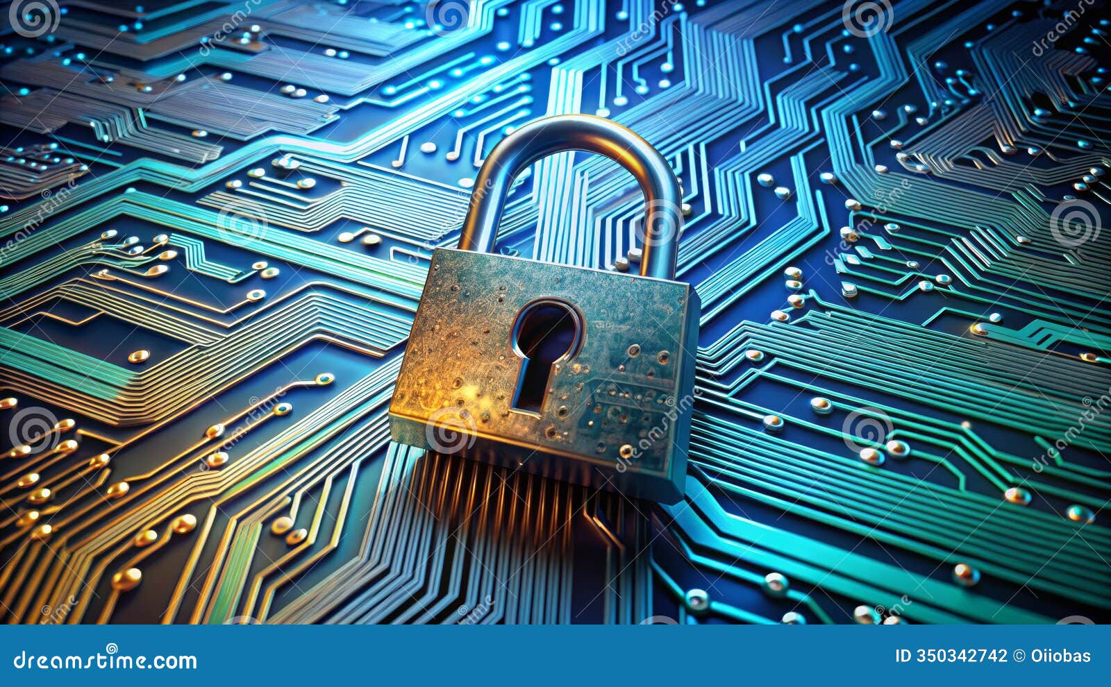 Cybersecurity Padlock on Circuit Board Stock Illustration ...