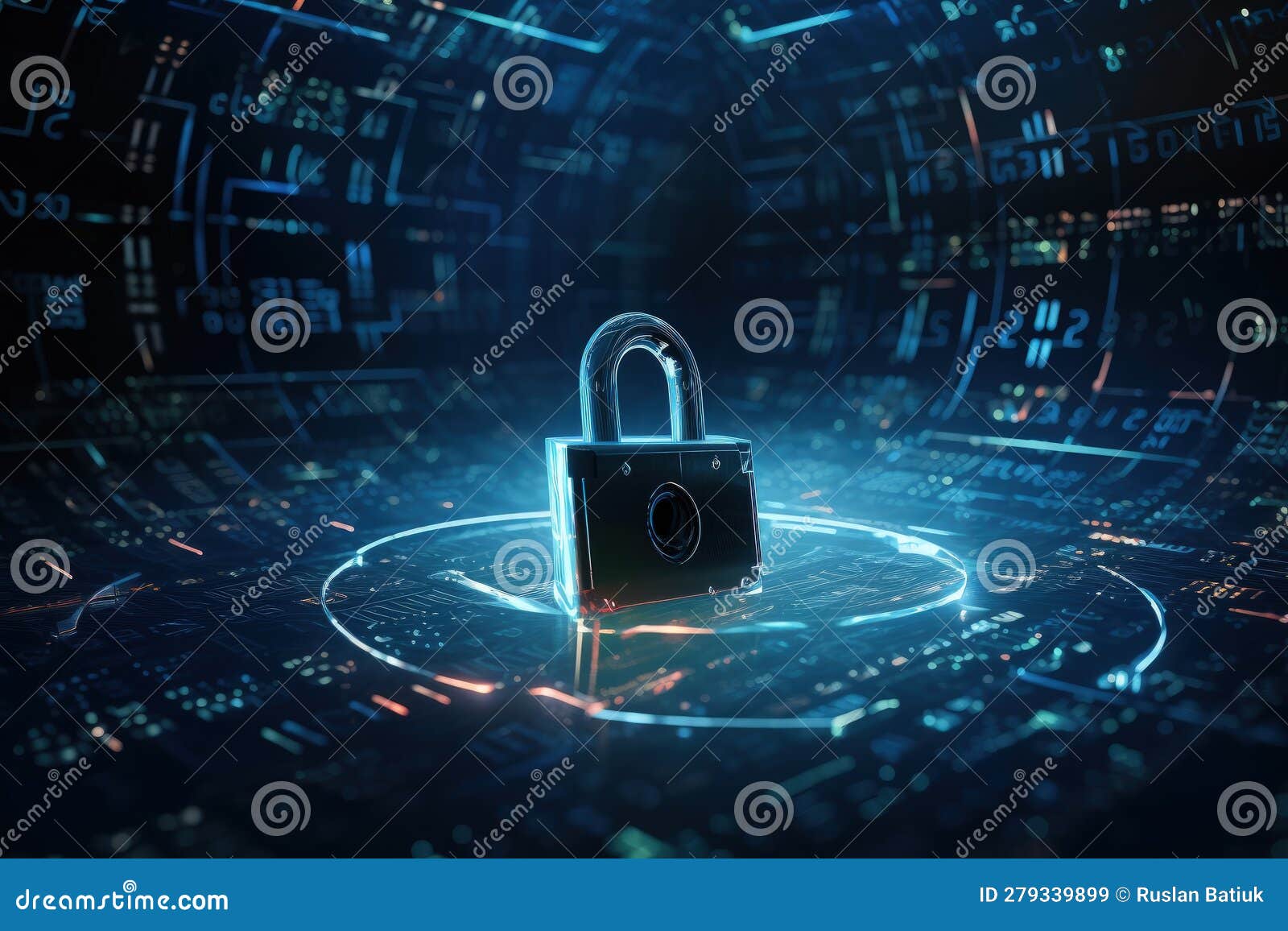 Cybersecurity Padlock, Digital Lock on Technology Network Data ...