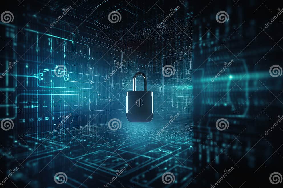 Cybersecurity Padlock, Digital Lock on Technology Network Data ...