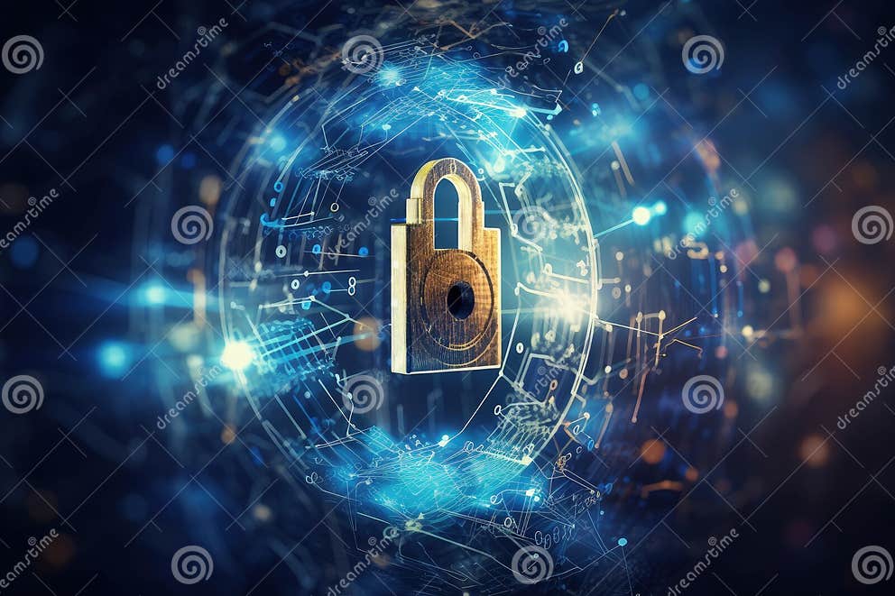 Cybersecurity Padlock, Digital Lock on Technology Network Data ...