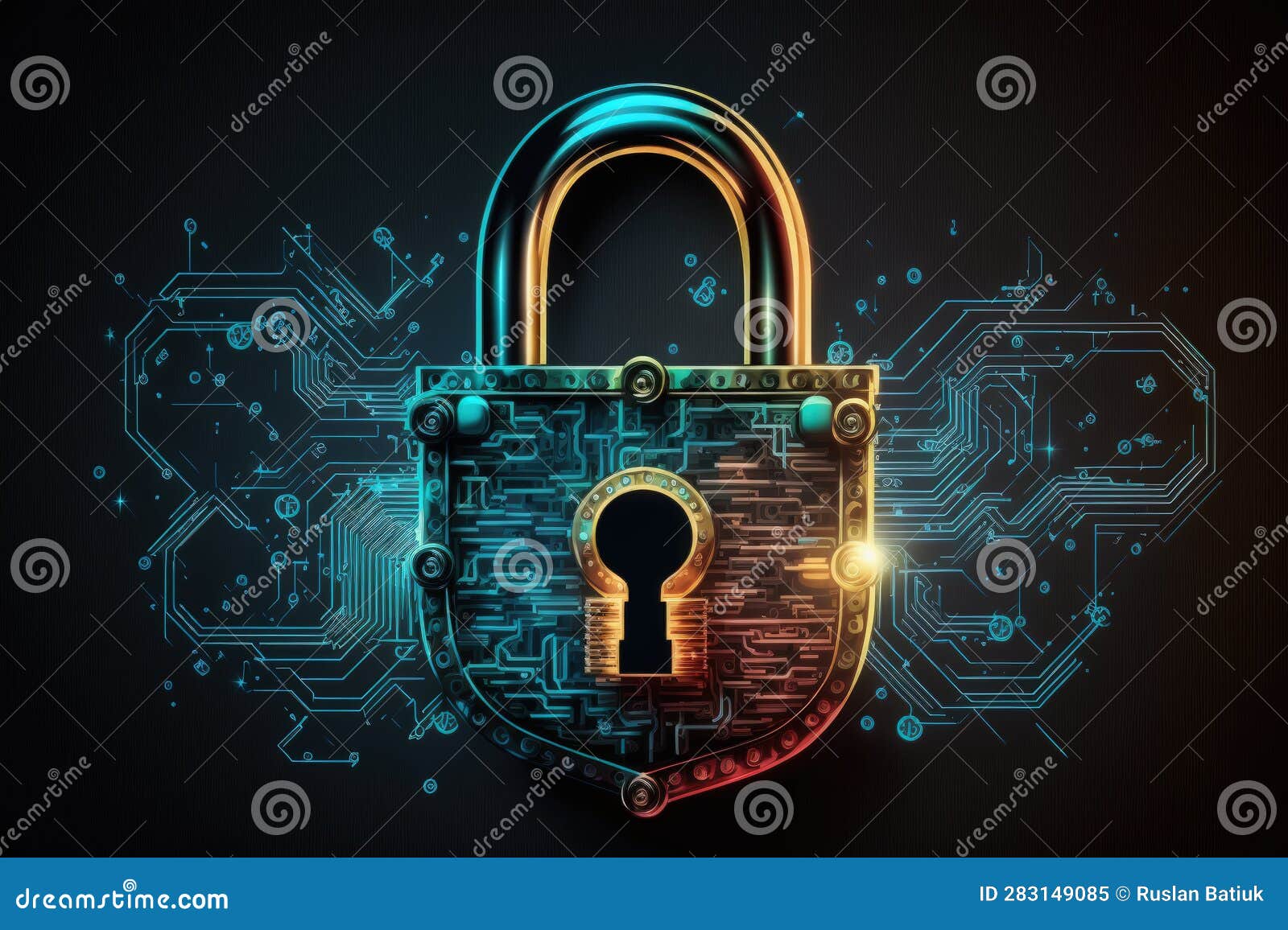 Cybersecurity Padlock, Digital Lock on Technology Network Data ...