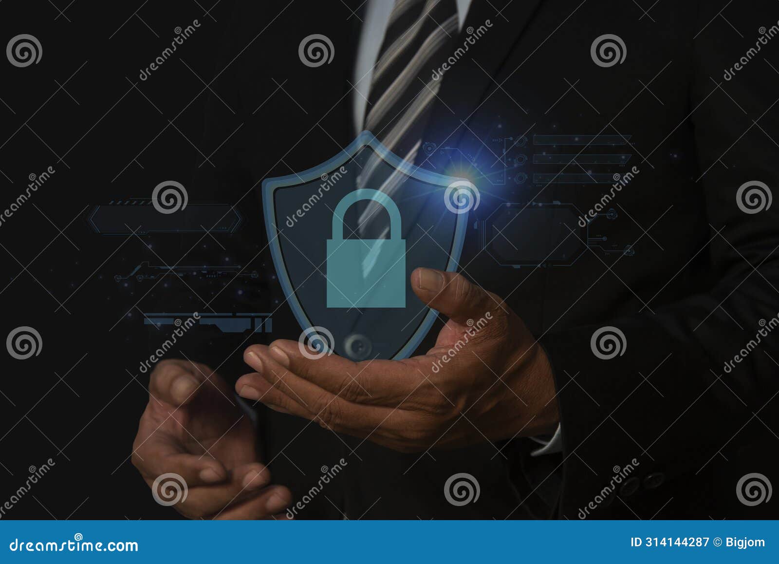 Cybersecurity and Privacy Concepts To Protect Data. Business Man Shows ...