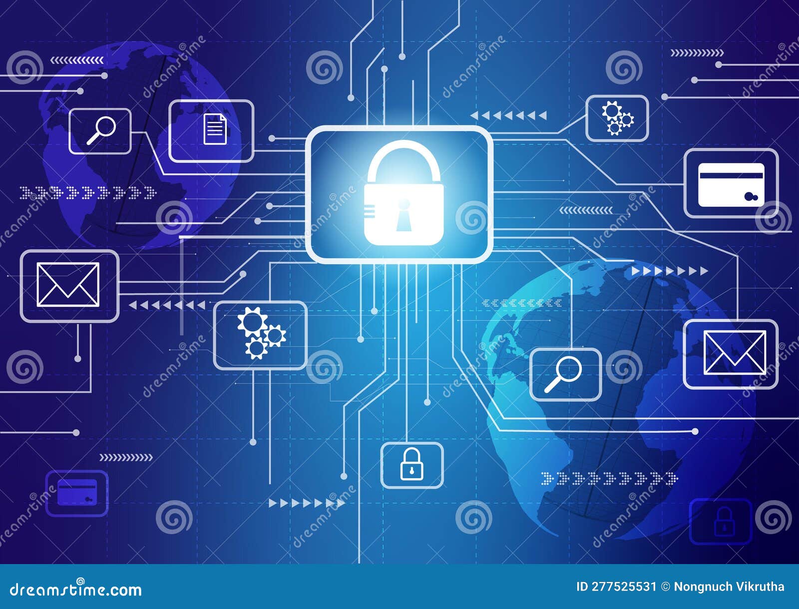 Cybersecurity and Privacy Concepts To Protect Data. Lock Icon and Internet Network Security ...