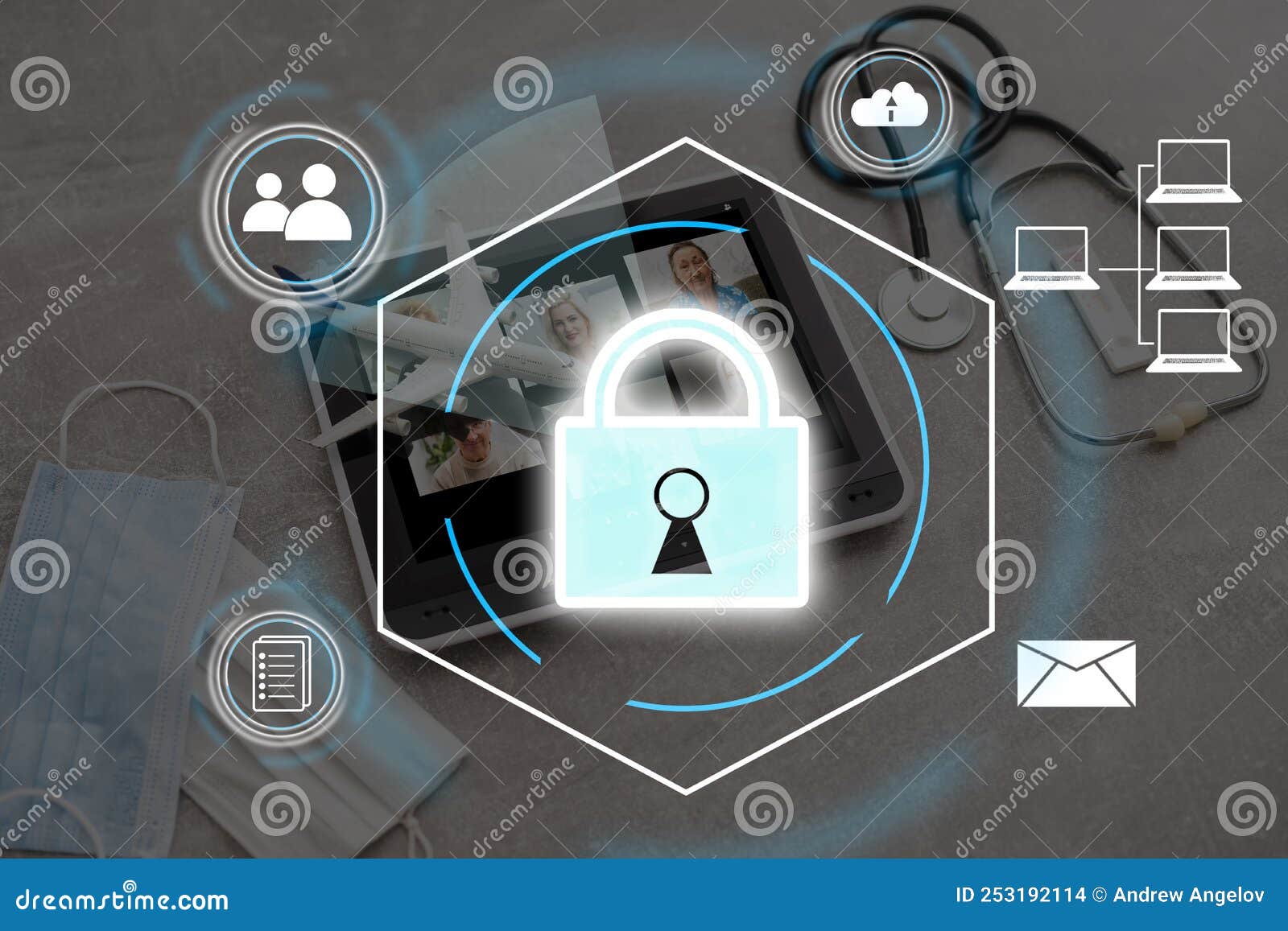 Cybersecurity and Privacy Concepts To Protect Data. Lock Icon and Internet Network Security ...