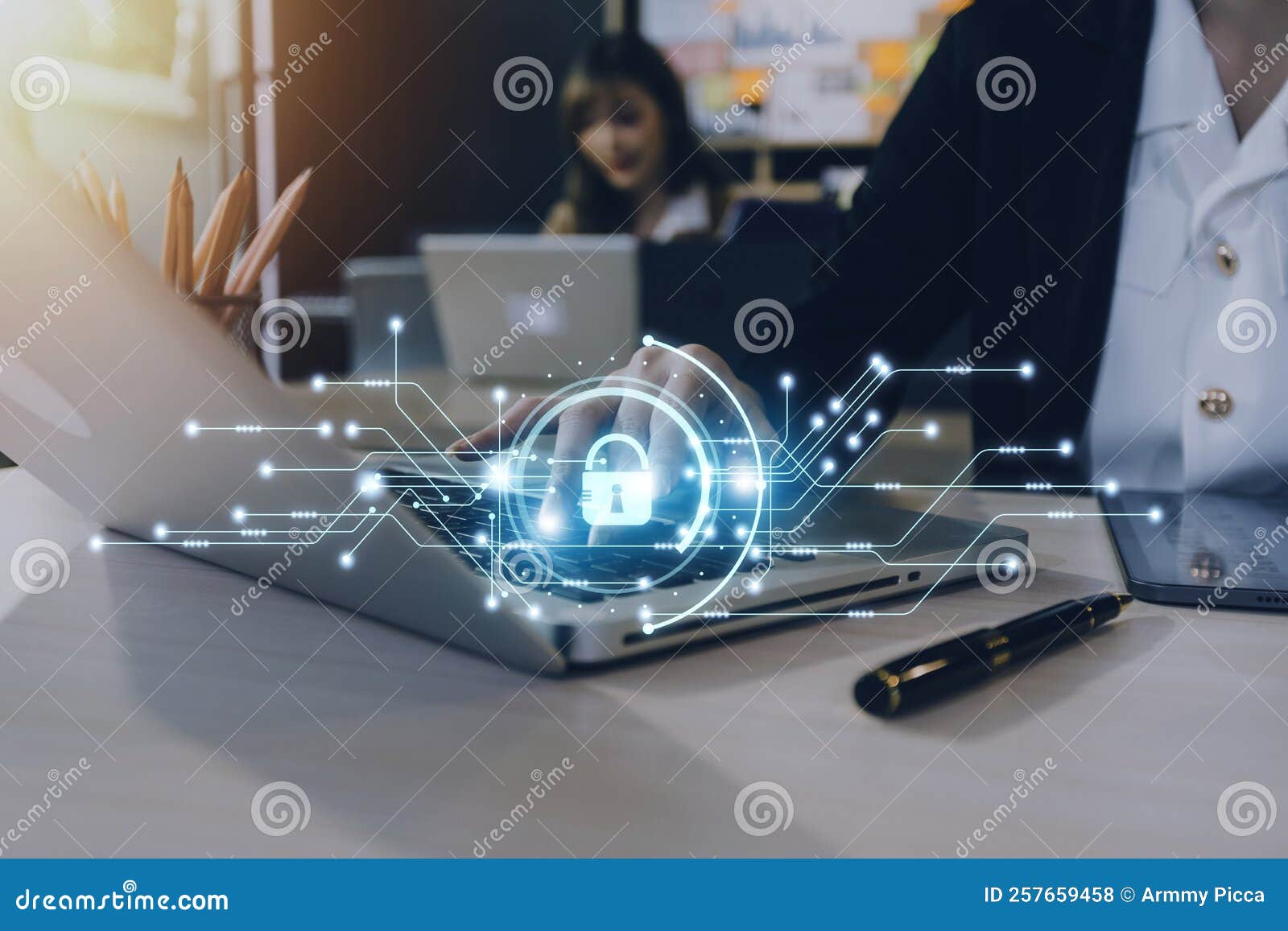 Cybersecurity and Privacy Concepts To Protect Data. Lock Icon and Internet Network Security ...