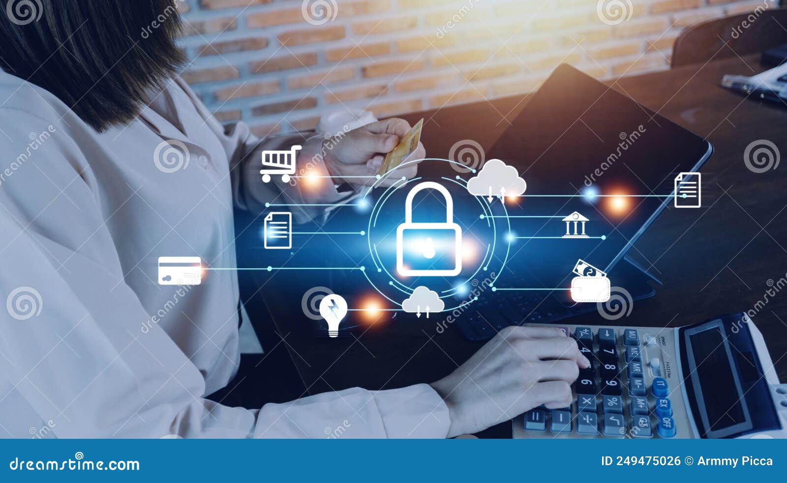 Cybersecurity and Privacy Concepts To Protect Data. Lock Icon and ...