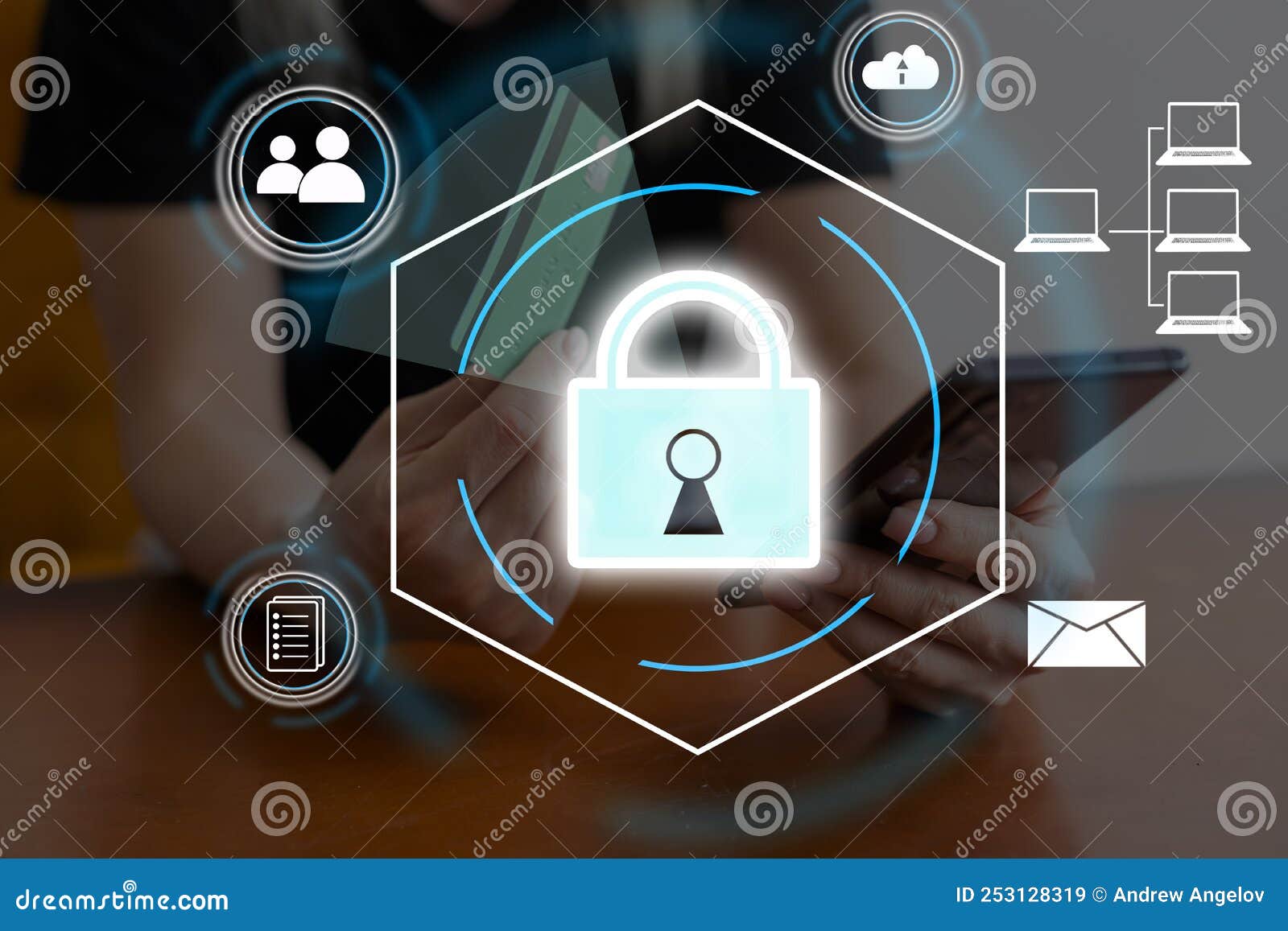 Cybersecurity and Privacy Concepts To Protect Data. Lock Icon and ...