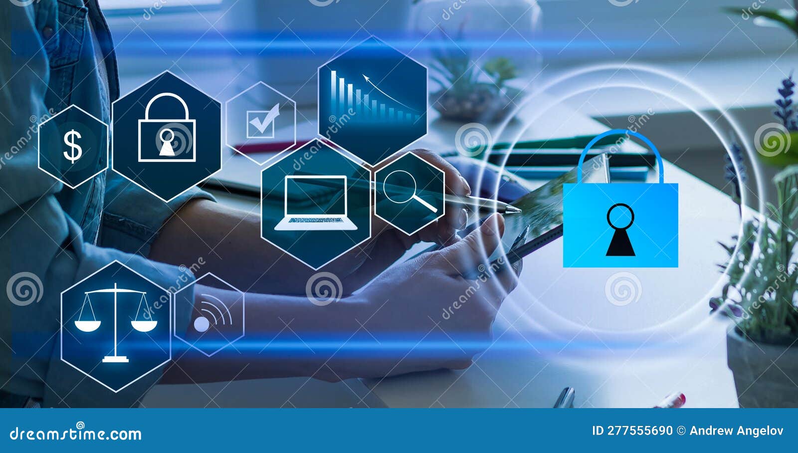 Cybersecurity and Privacy Concepts To Protect Data. Lock Icon and ...