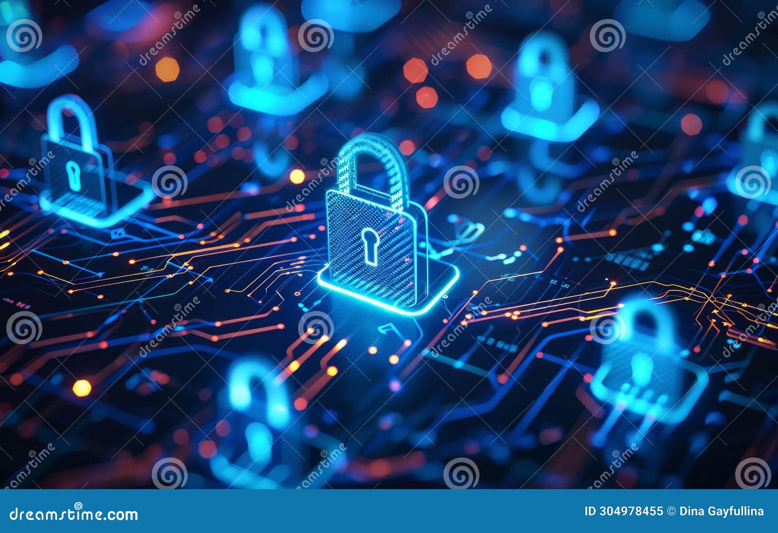 Cybersecurity and Privacy Concepts To Protect Data. Lock Icon and ...