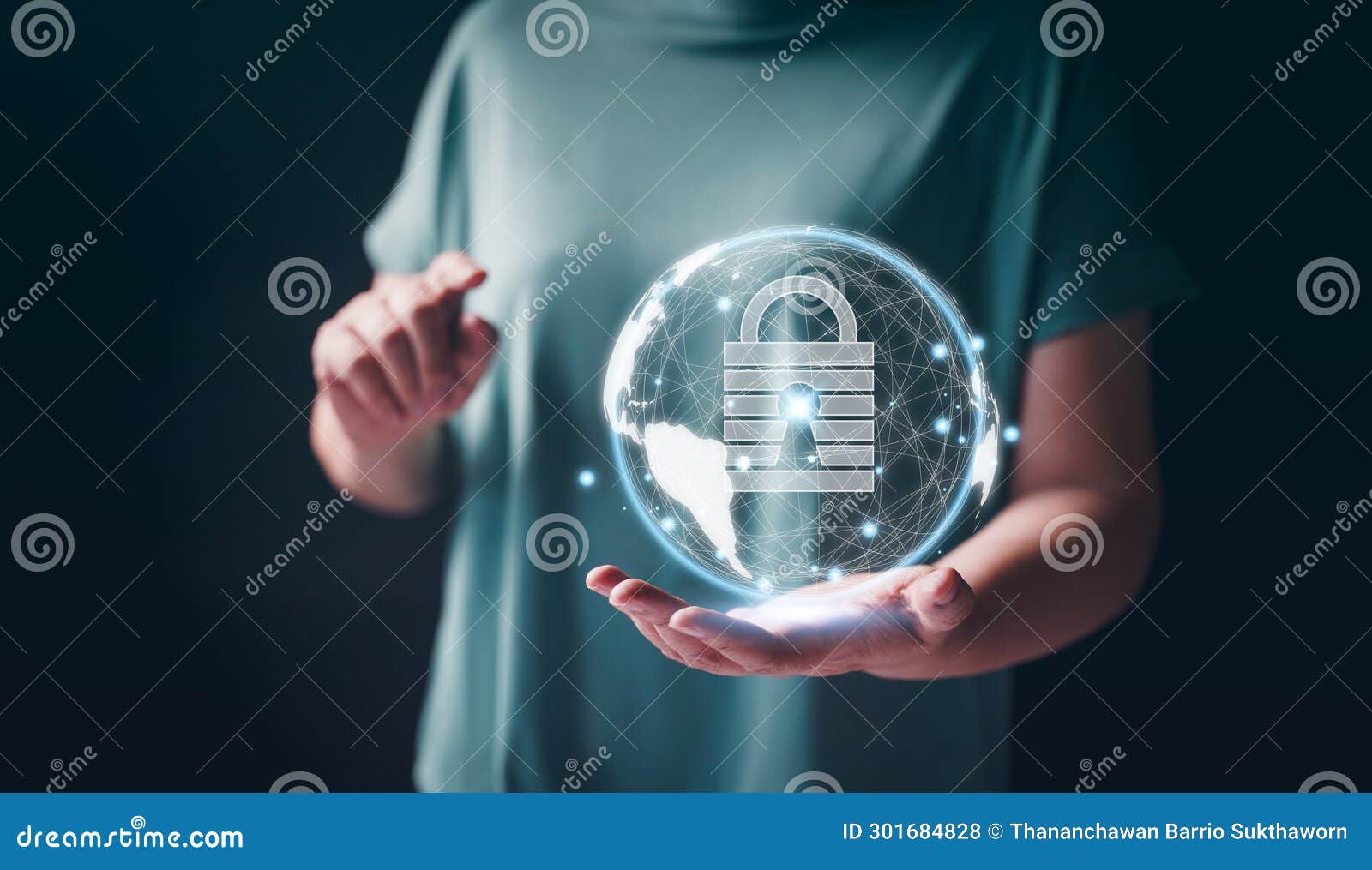 Cybersecurity and Privacy, Protect Data. Lock Icon, Internet Network ...