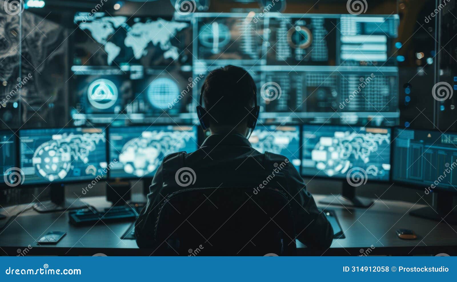 Cybersecurity Professional Monitoring Network Activity at Night Stock ...