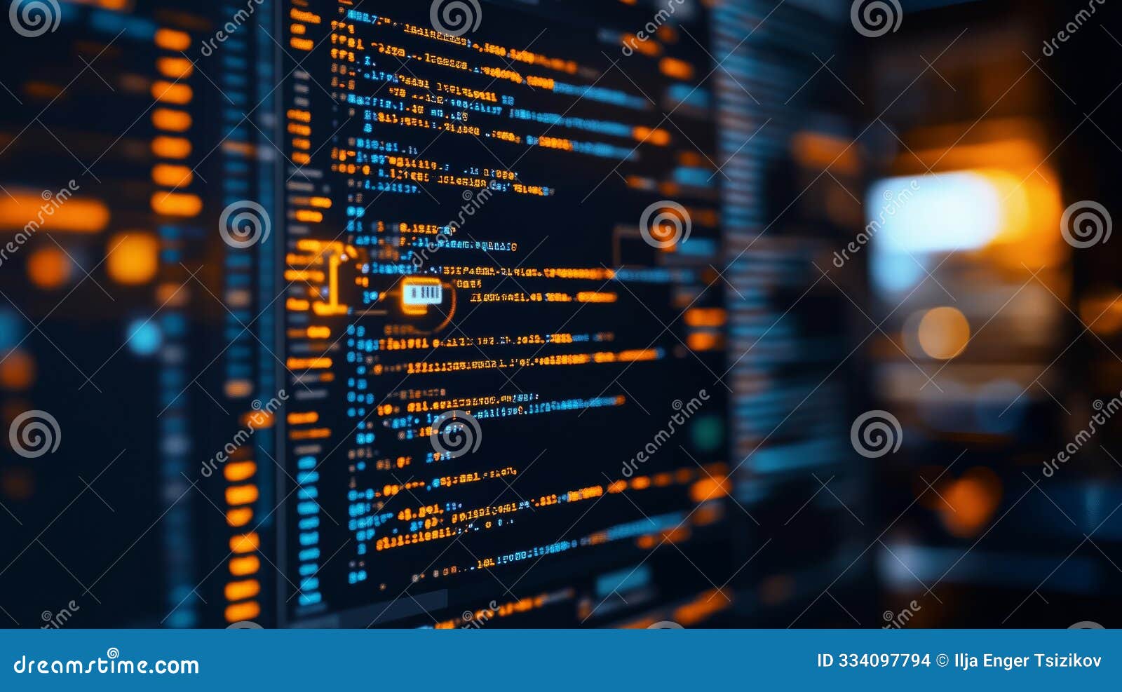 Cybersecurity Programming Code On Computer Monitor Abstract Technology Database Hacking