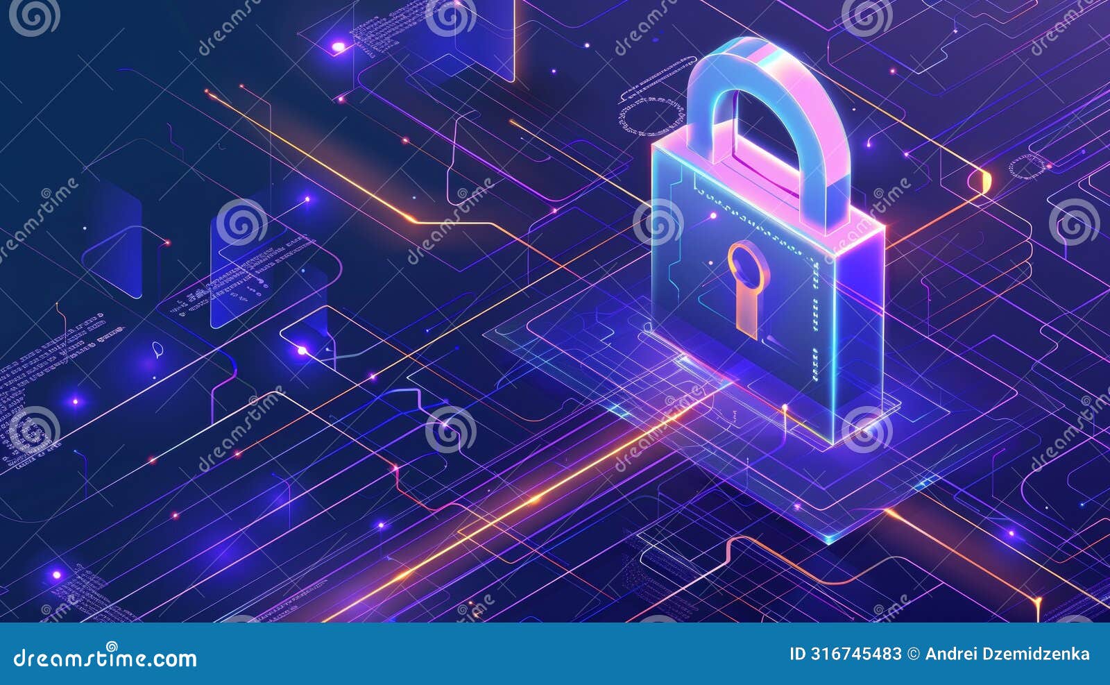 Cybersecurity Protection, Modern Web Banner Isometric Concept. Large ...