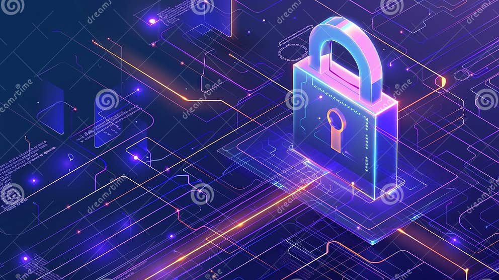 Cybersecurity Protection, Modern Web Banner Isometric Concept. Large ...