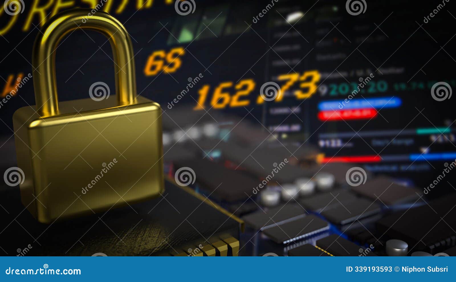 The Gold Lock on Pcb Board for Cybersecurity or Technology Concept 3d ...