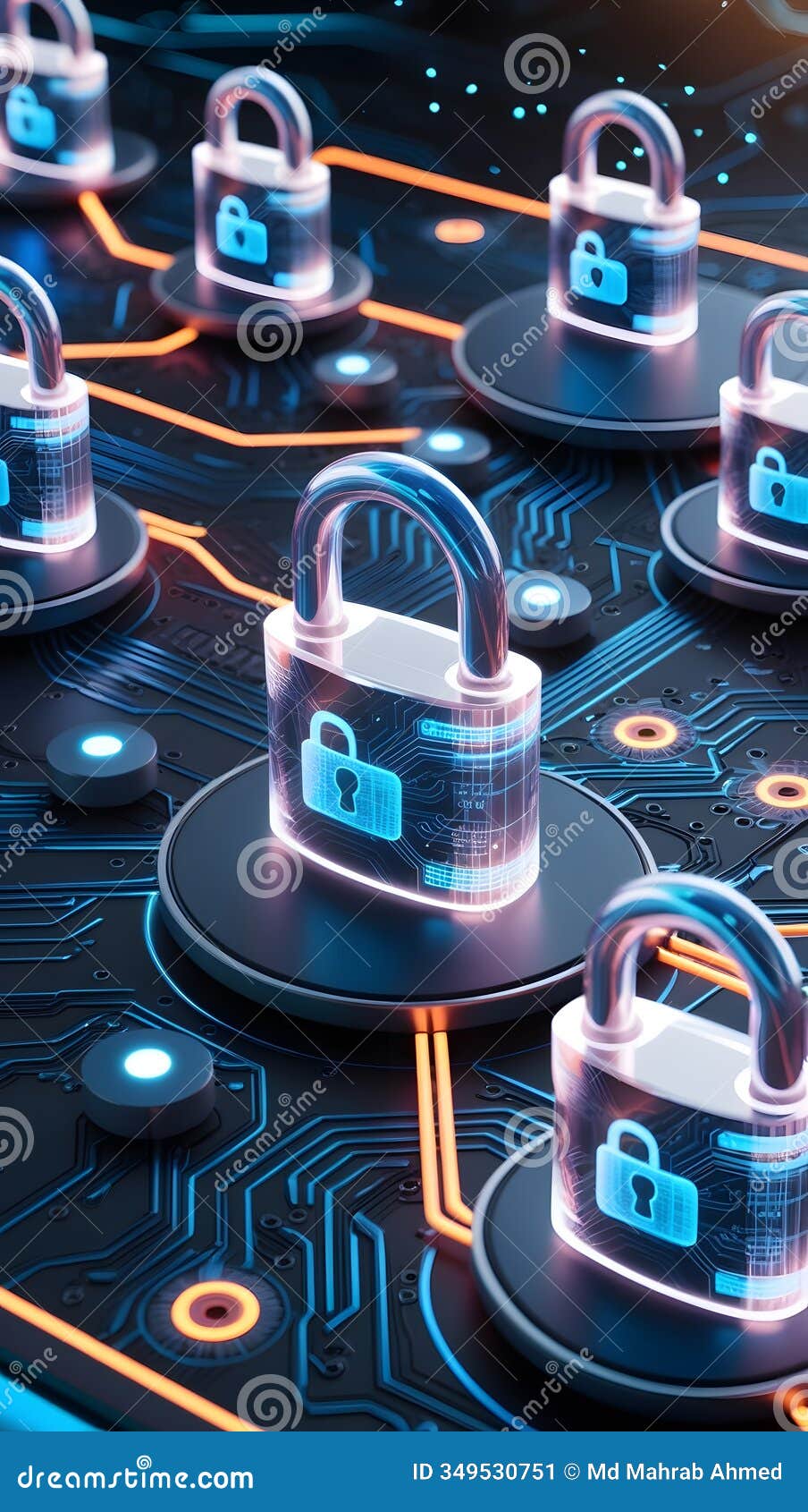 Cybersecurity Service Concept of Motherboard and Padlocks Representing ...