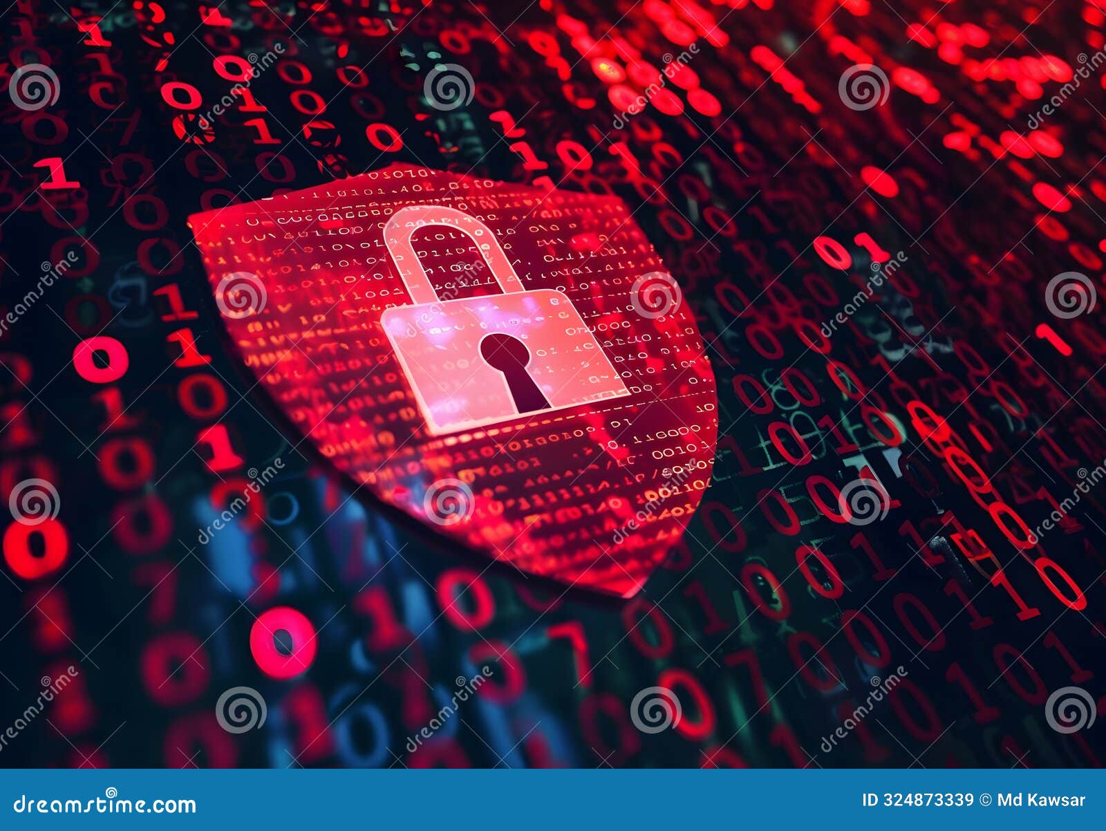 Cybersecurity Shield with Padlock on Binary Code Background Stock Illustration - Illustration of ...