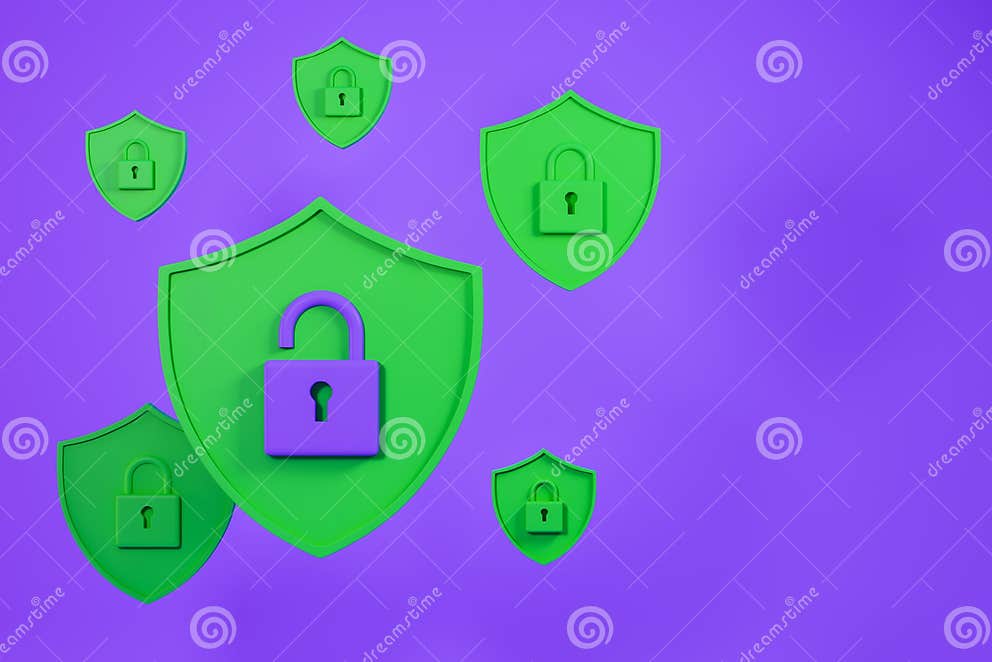 Cybersecurity Shield With Padlock And Protection On Bright Background
