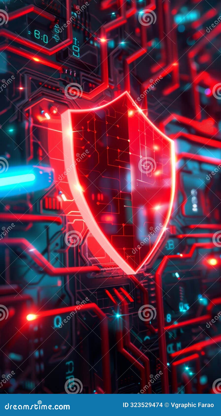 Cybersecurity Shield on Red and Black Circuit Board Stock Photo - Image ...