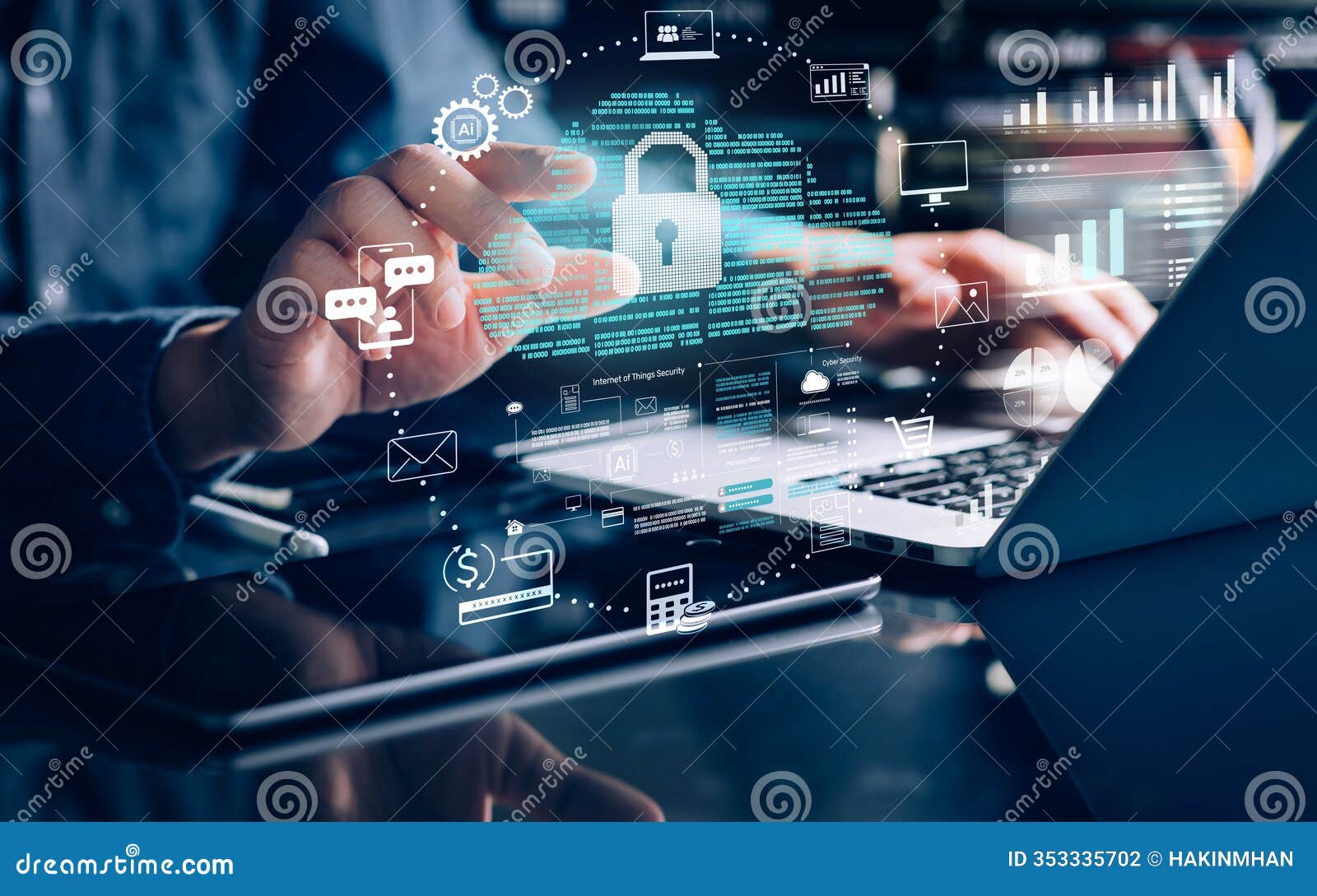 Cybersecurity Surrounded by Digital Data and Interface Elements ...