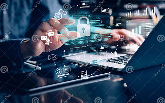 Cybersecurity Surrounded by Digital Data and Interface Elements ...