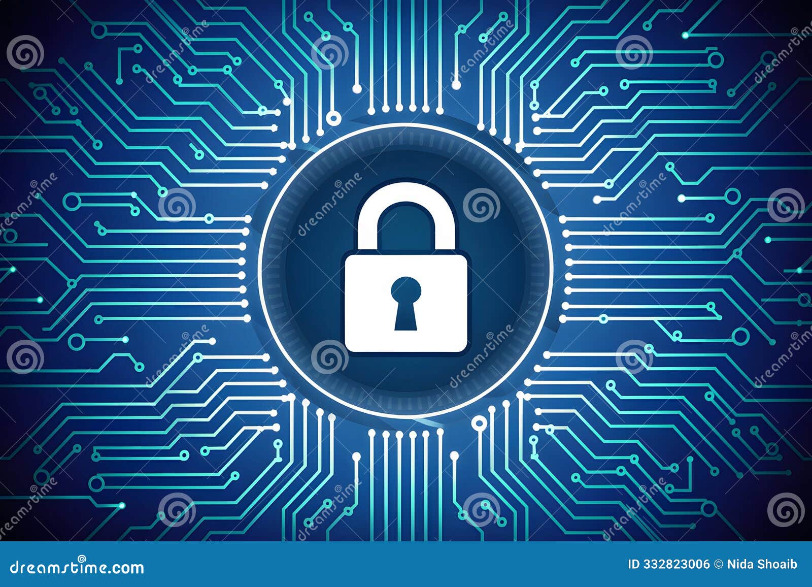 Cybersecurity Symbol Padlock Surrounded by Circuitry Lines on Dark Blue ...