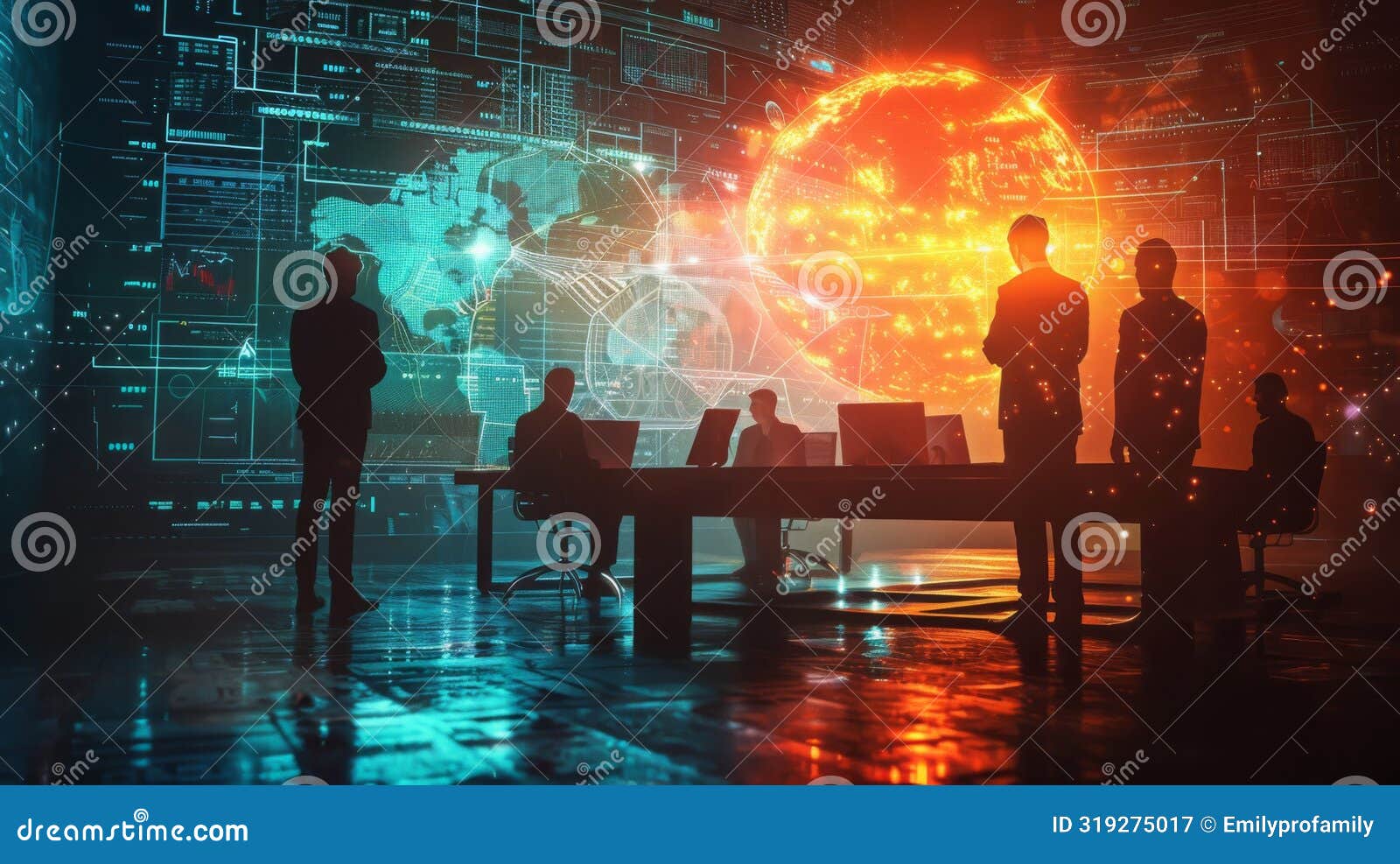 Cybersecurity Team Analyzing Global Threats in a High-Tech War Room at ...