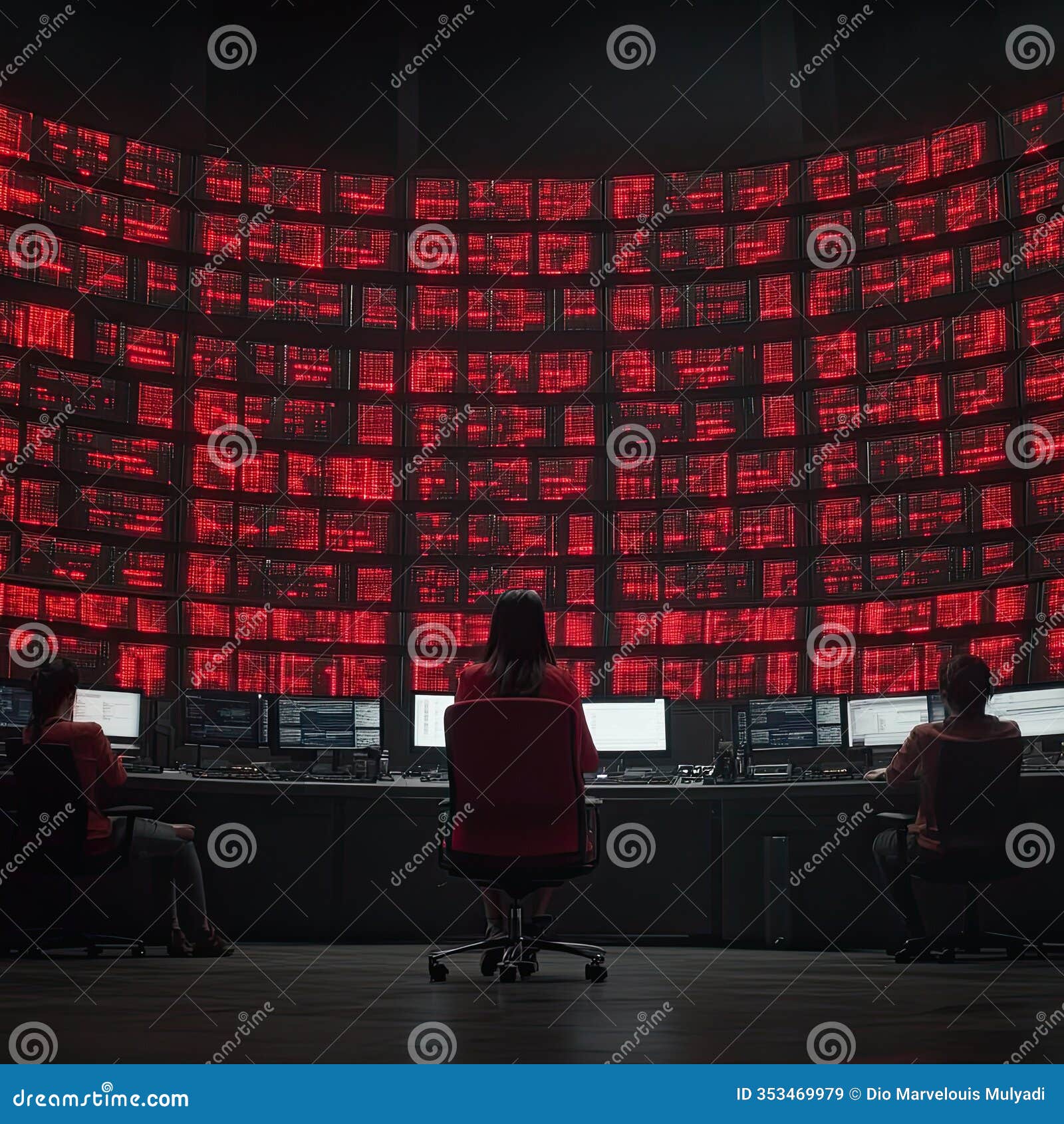 Cybersecurity Team Monitoring Red Alert System Stock Image - Image of ...