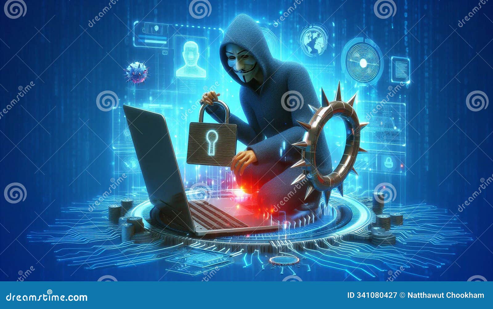 Cybersecurity Threat with Hacker and Computer Elements Stock ...