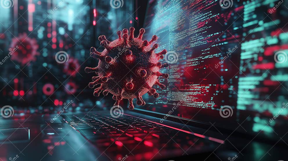 Cybersecurity Threat Visualization on a Laptop with Digital Code and ...