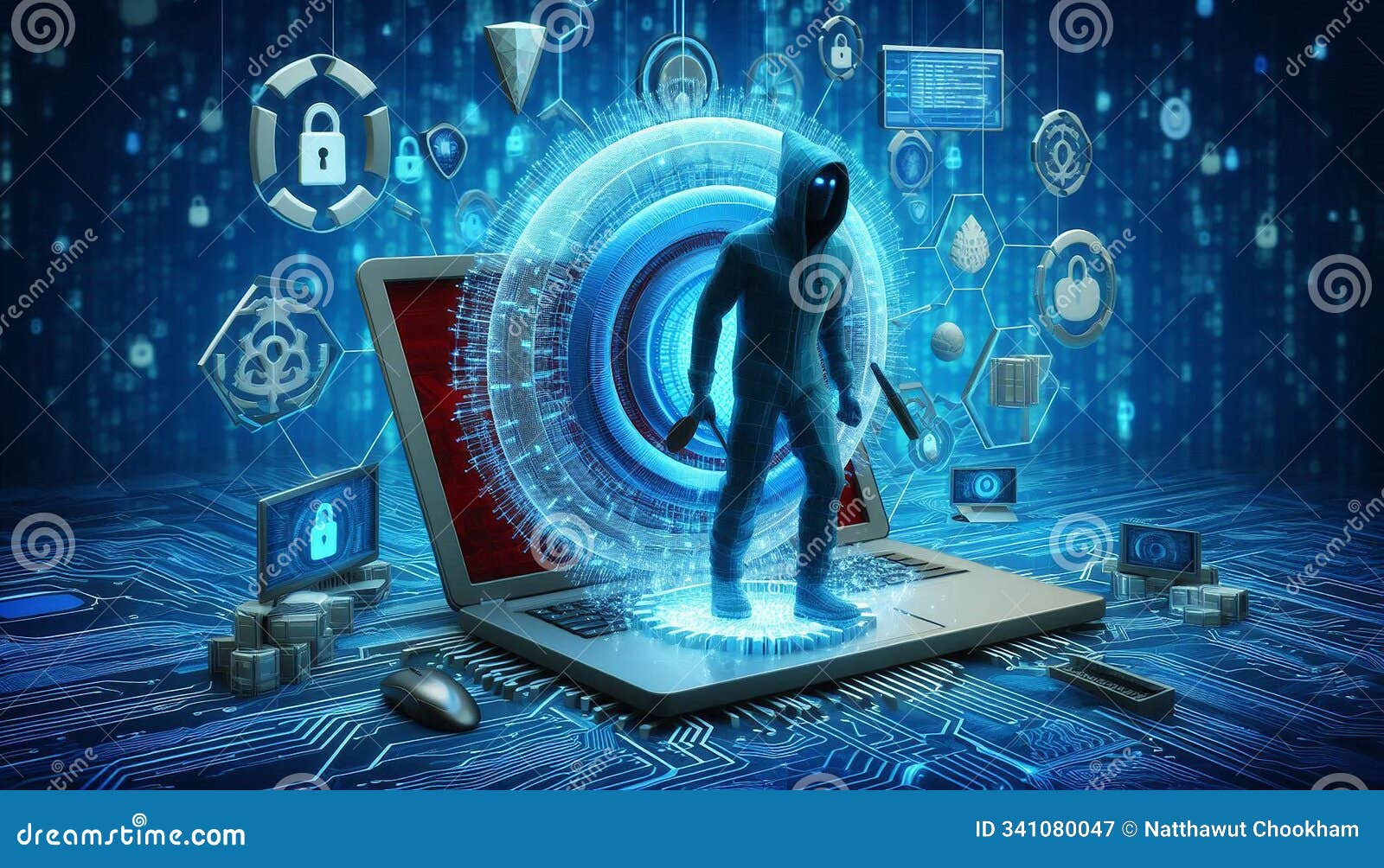 Cybersecurity Threats and Digital Intrusion Concept Stock Illustration ...