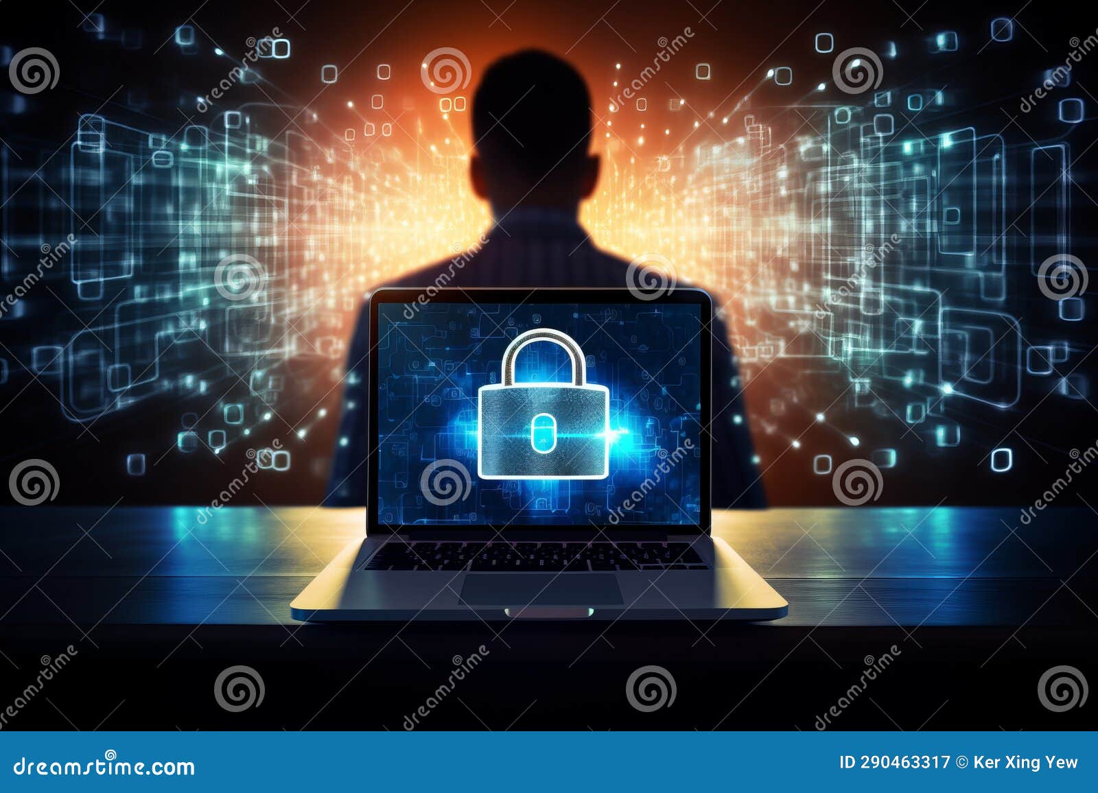 Cybersecurity Typing on a Secure Computer Stock Illustration ...