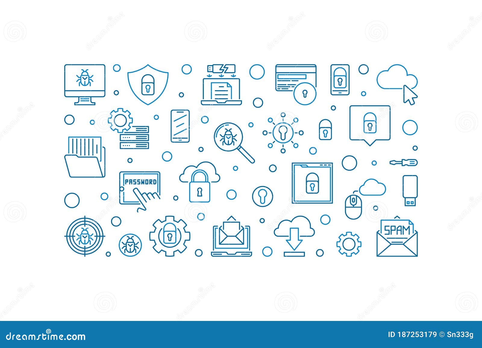 Cybersecurity Vector Concept Outline Horizontal Illustration Stock ...