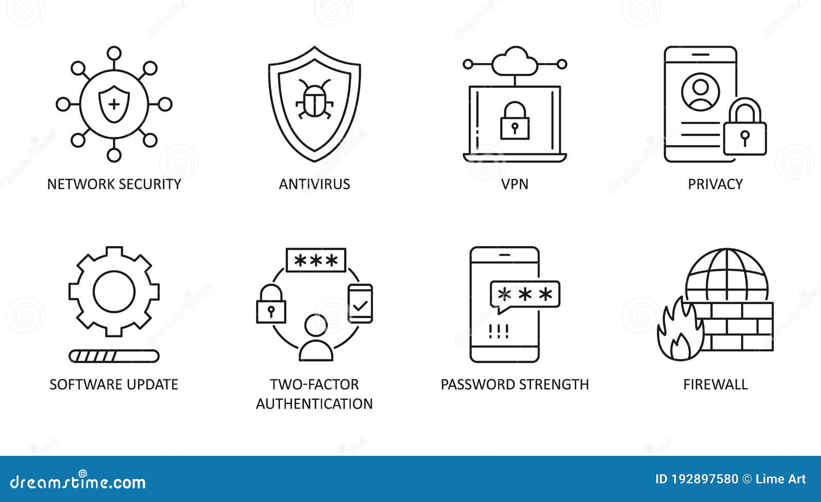 Cybersecurity Vector Icons. Set of 8 Symbols with Editable Stroke ...