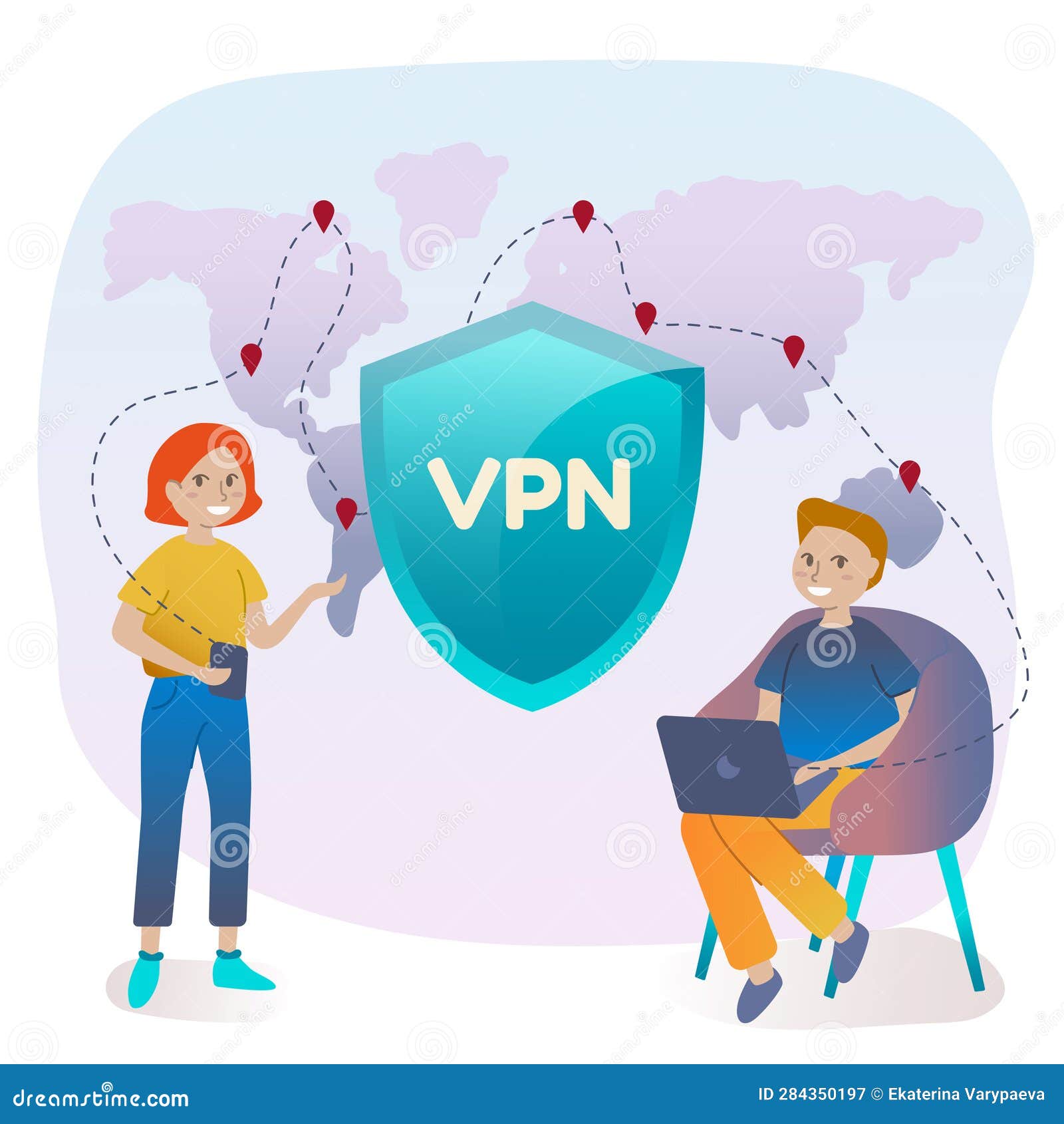 Cybersecurity and Virtual Private Network Concept. People Using VPN for Computer, Smartphone ...