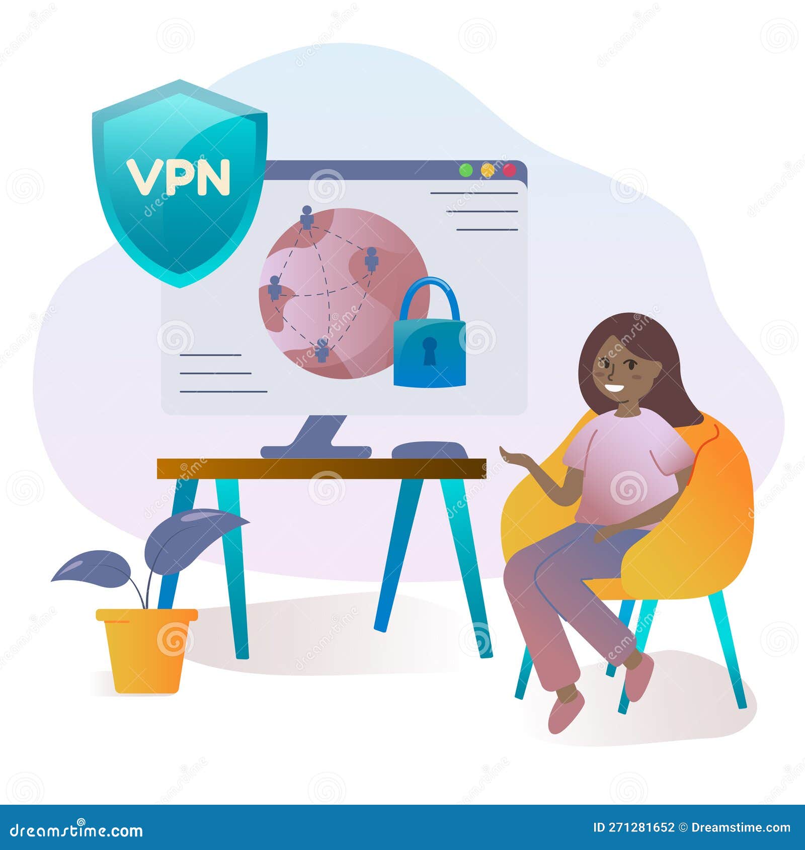 Cybersecurity and Virtual Private Network Concept. Person Using VPN for ...