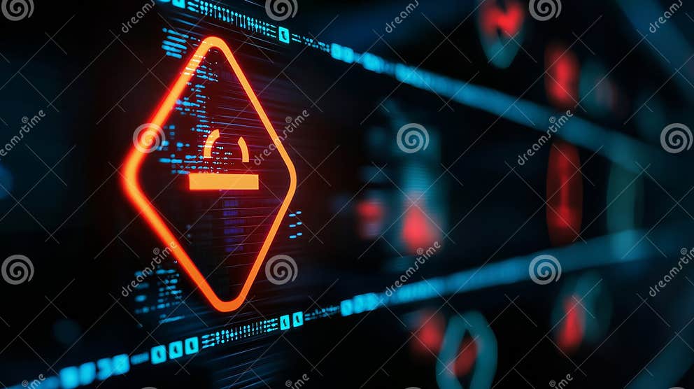 Cybersecurity Warning Glowing Red Diamond with Phone Icon on Blue ...