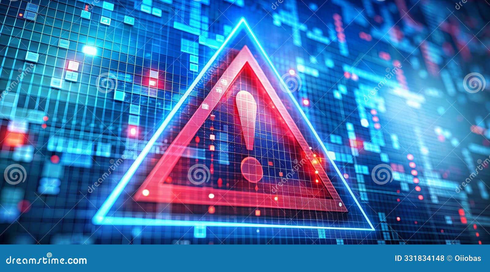 Cybersecurity Warning Red Triangle on Blue Grid, Digital Security, Data ...