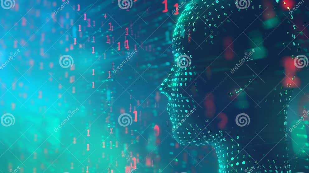 Cyberspace with Binary Code and a Human Silhouette in the Digital World ...