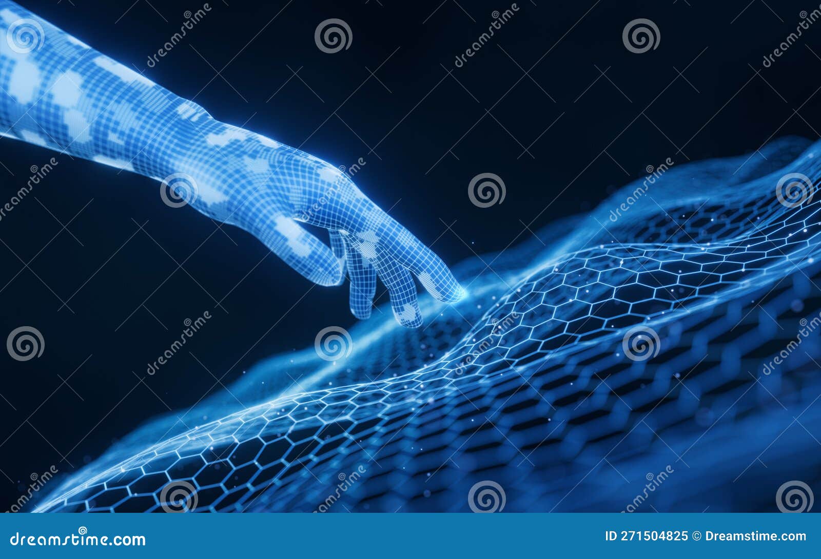Cyberspace Data Lines with a Virtual Hand, 3d Rendering Stock ...
