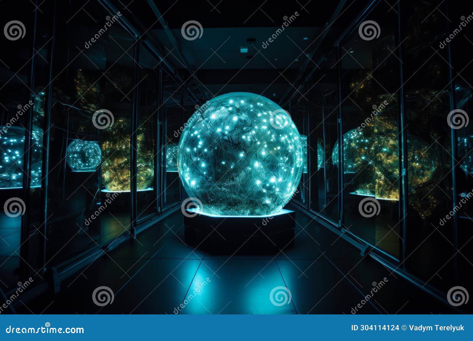 Cyberspace Future Technologies. Futuristic City in Sphere. Generative ...