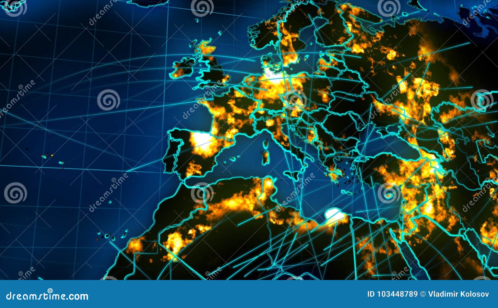 Cyberspace Map with Spherical Links Stock Illustration - Illustration ...