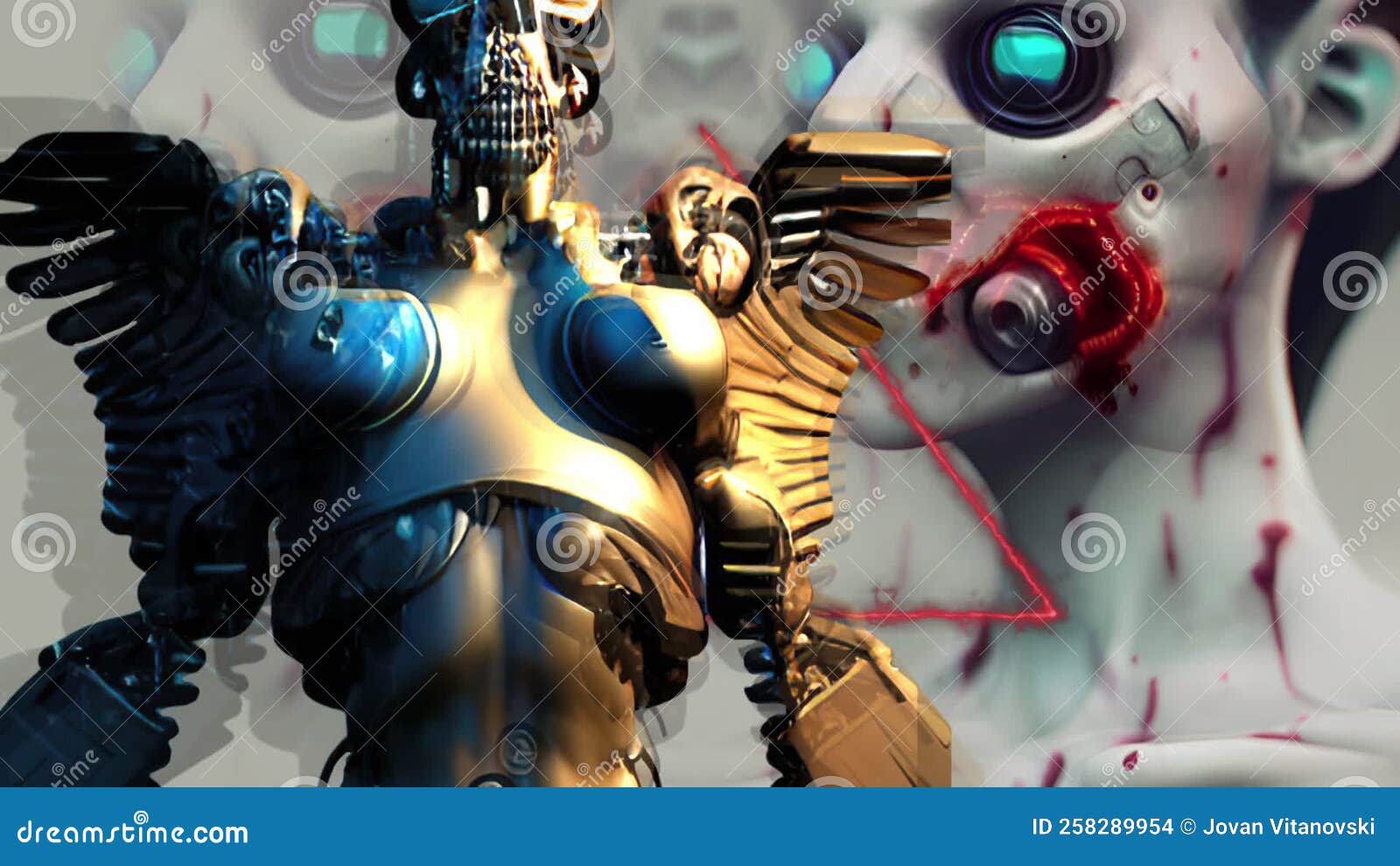 Cyborg Angel of Death Flapping with Wings Stock Footage - Video of ...