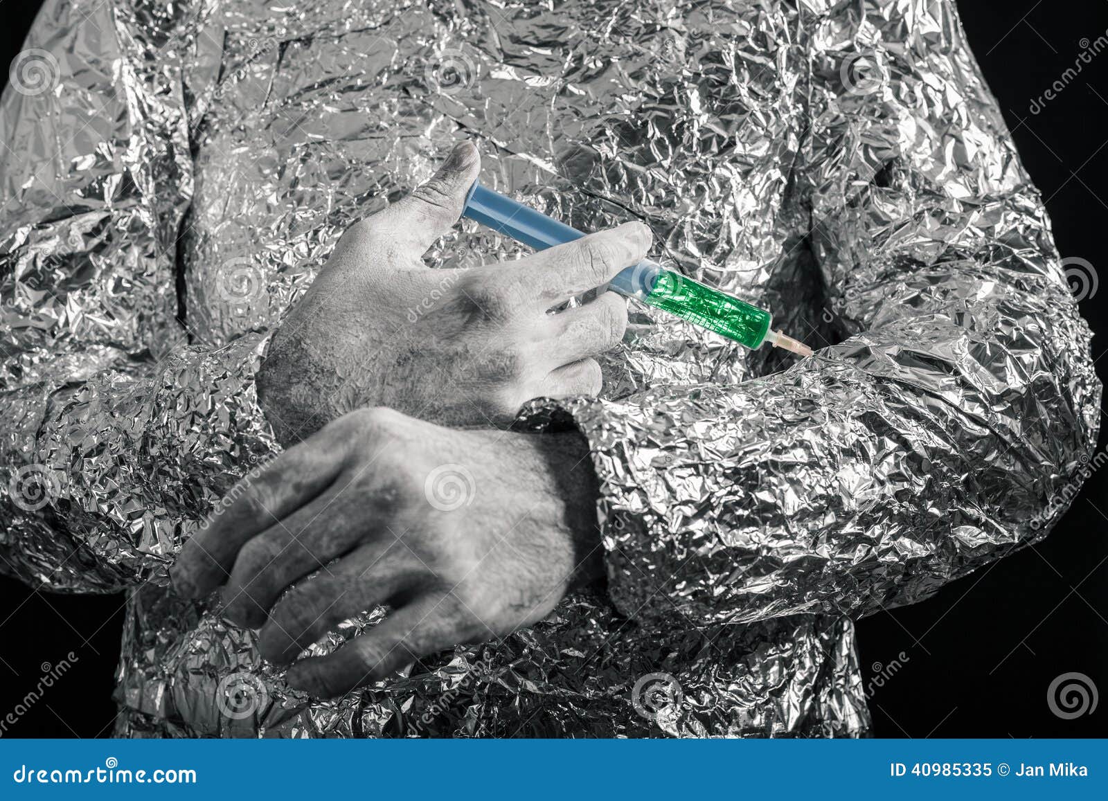 Cyborg applying syringe stock image. Image of alien, silver - 40985335